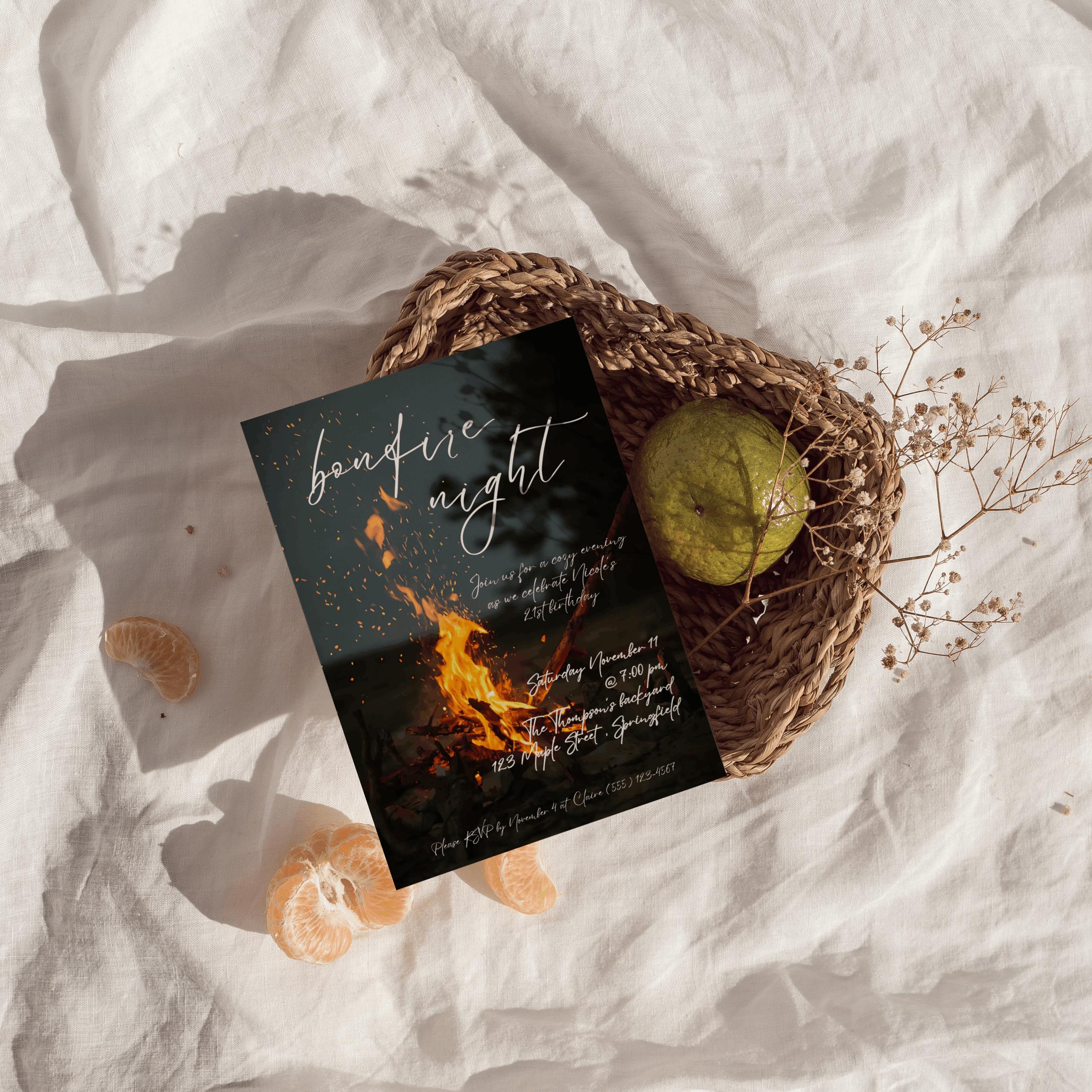 Digital Bonfire Birthday Invitation | Beach Bonfire Party Invite ...