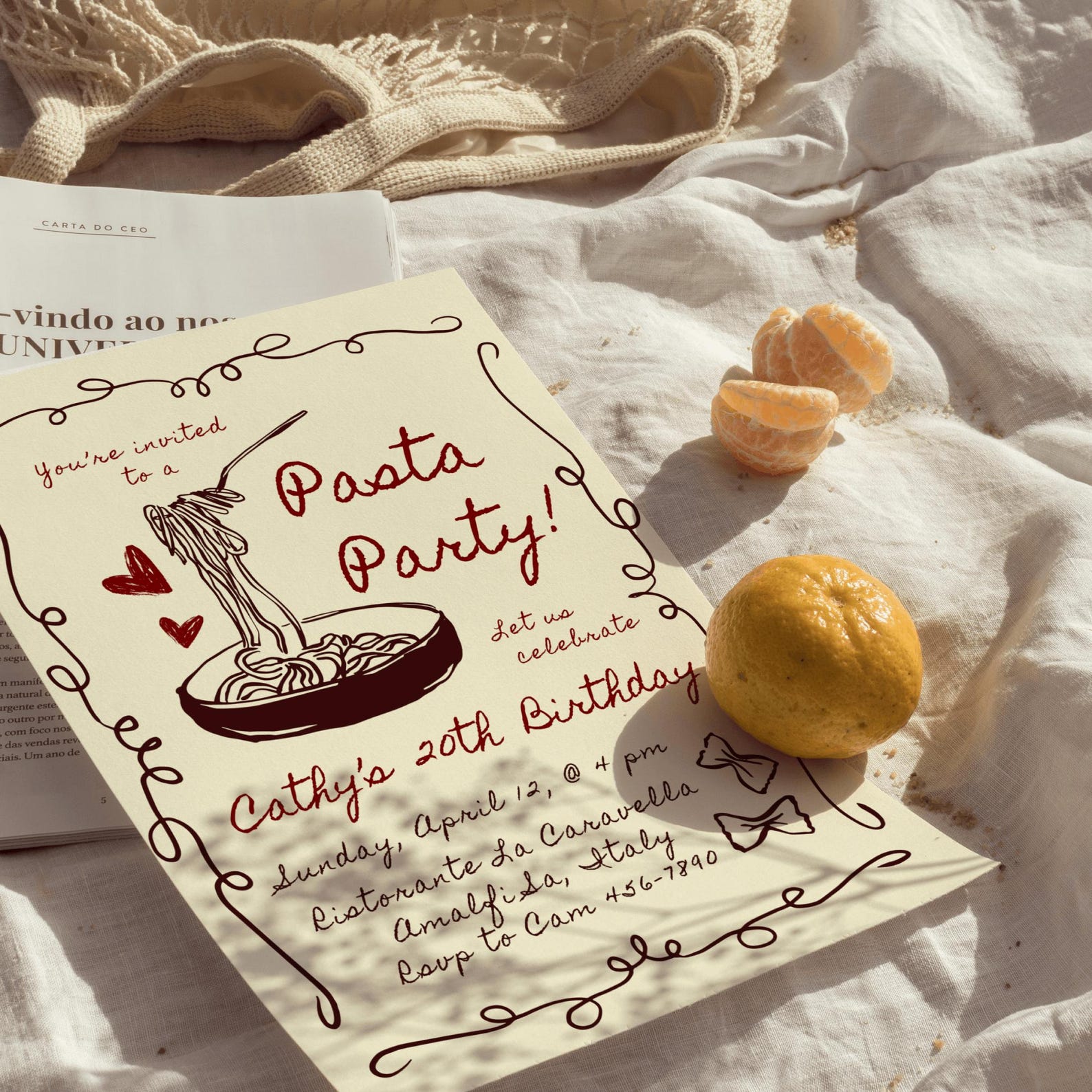 Pasta Party Invitation | Italian Theme Birthday Invite | Pasta Making ...