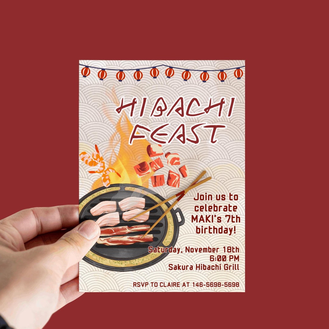 Hibachi Party Invitation Template BBQ Birthday Invite, Japanese ...