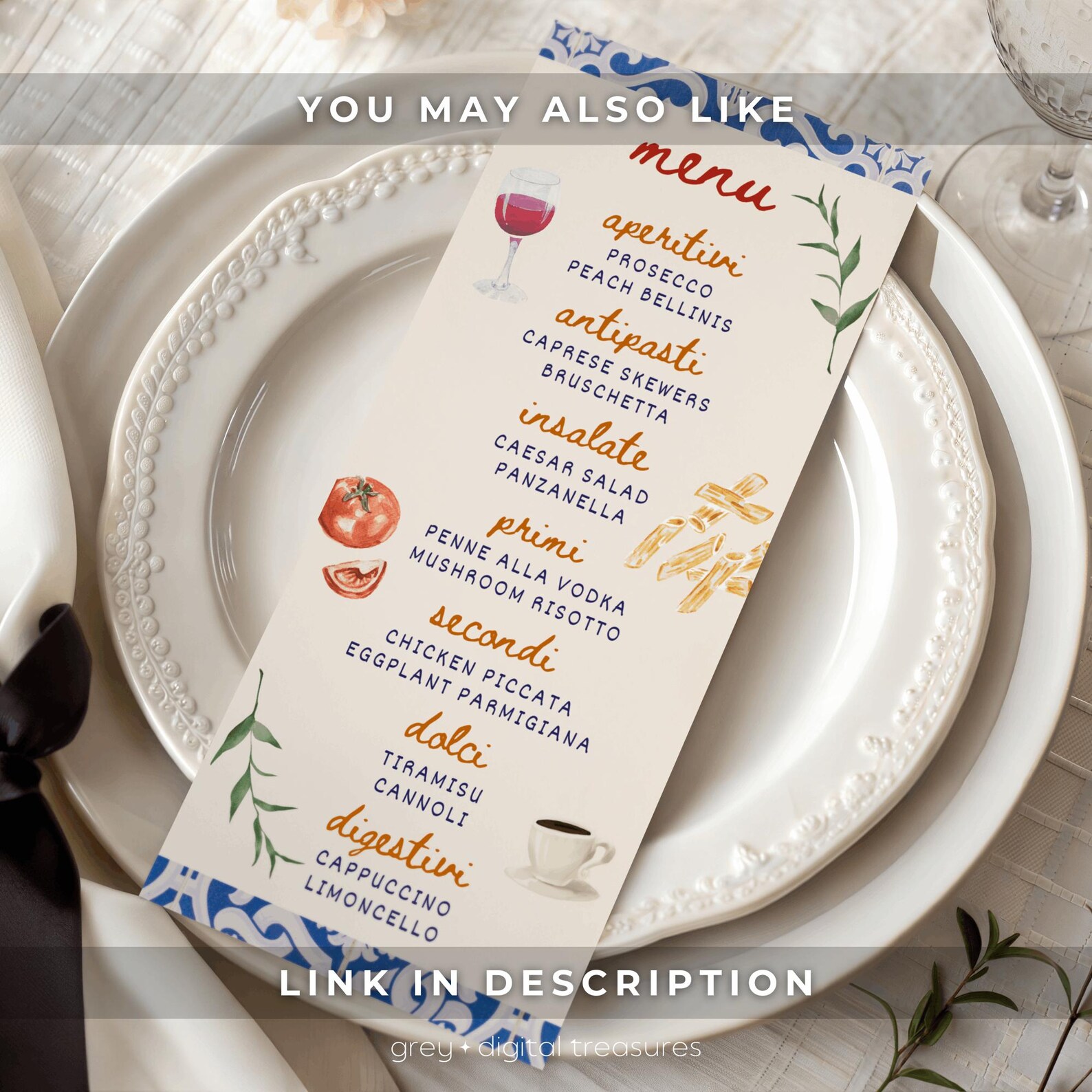 Italian Summer Dinner Menu Card | Italy Themed Colorful Wedding Menu ...