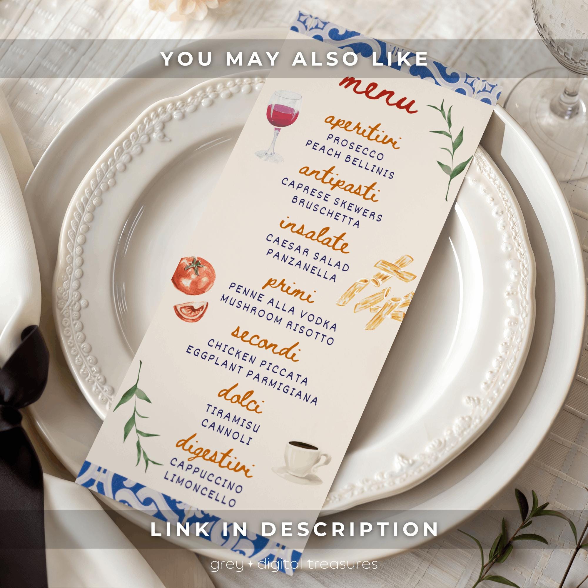 Italian Summer Dinner Menu Card | Italy Themed Colorful Wedding Menu ...