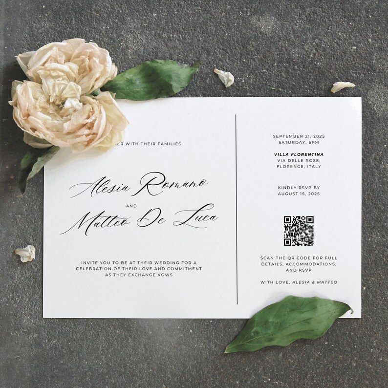 Editable Wedding Invitation QR Code | Minimalist Elopement Invite Card ...