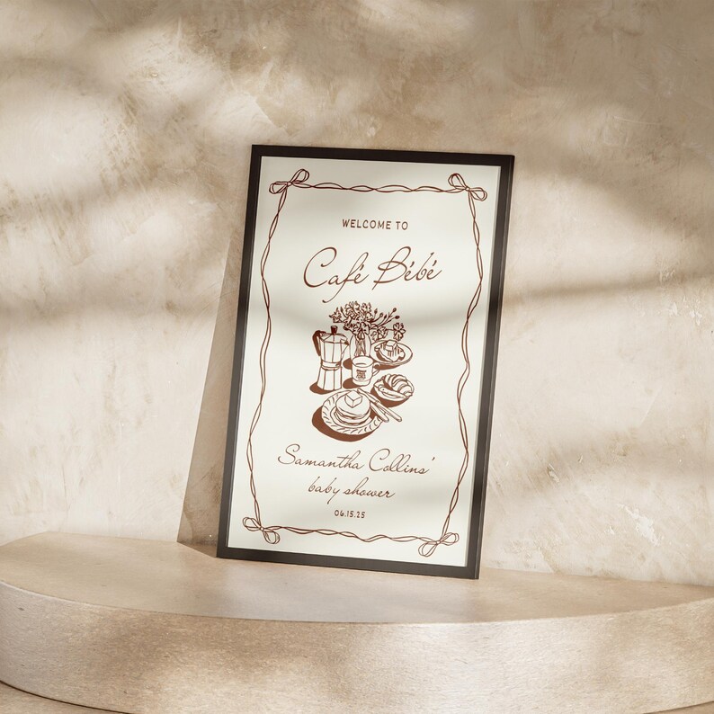 Cafe Bebe Baby Shower Welcome Sign | Coffee Themed Gender Reveal Poster ...