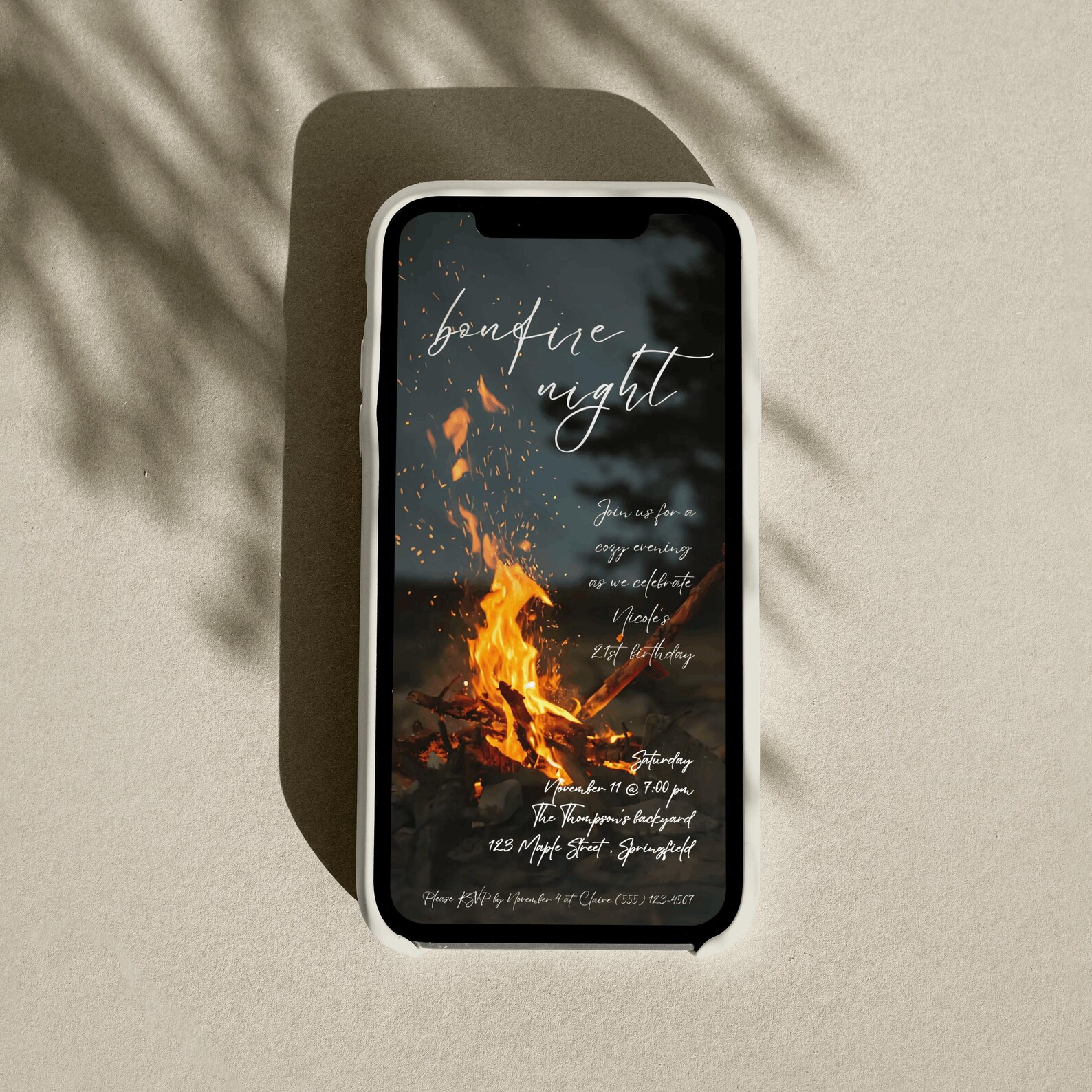 Digital Bonfire Birthday Invitation | Beach Bonfire Party Invite ...