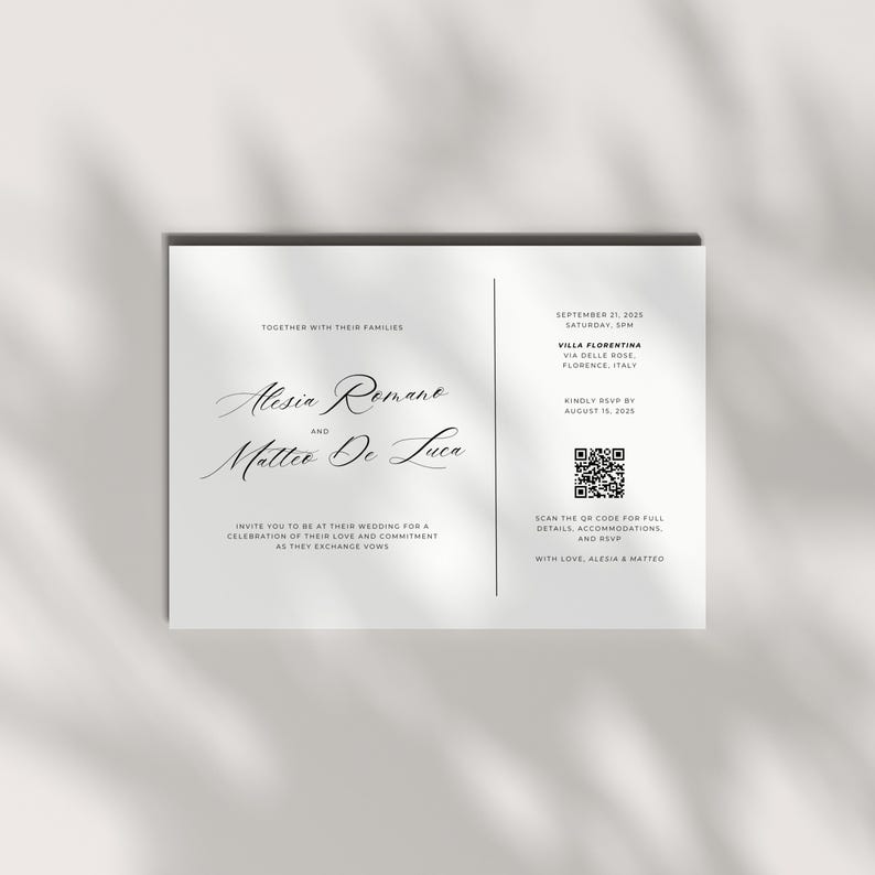 Editable Wedding Invitation QR Code | Minimalist Elopement Invite Card ...