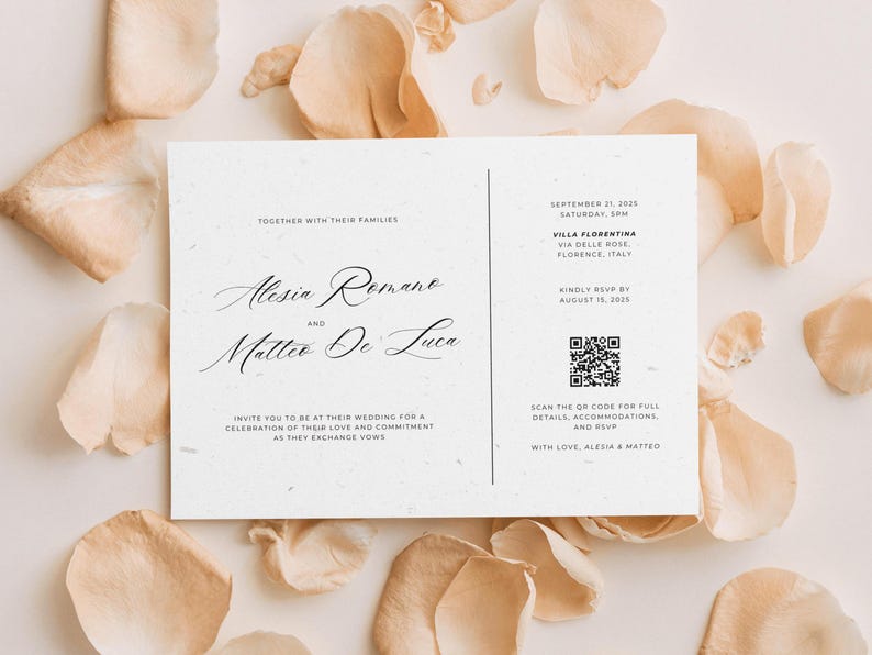 Editable Wedding Invitation QR Code | Minimalist Elopement Invite Card ...