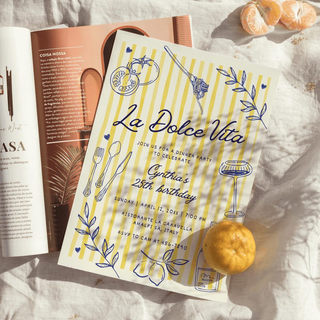 La Dolce Vita Invitation | Italy Dinner Party Invite | Italian Themed ...
