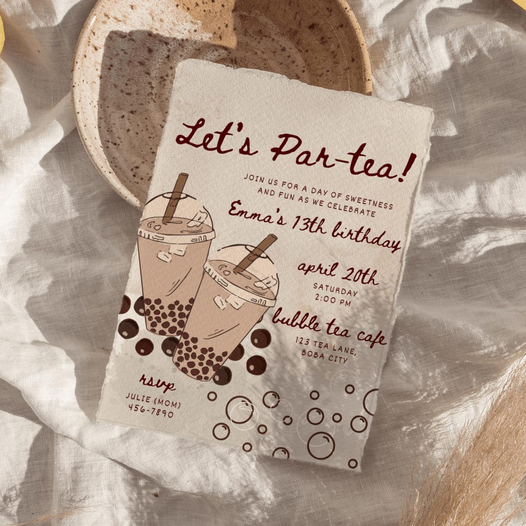 Bubble Tea Birthday Invite | Boba Party Invitation Card | Milk Tea ...