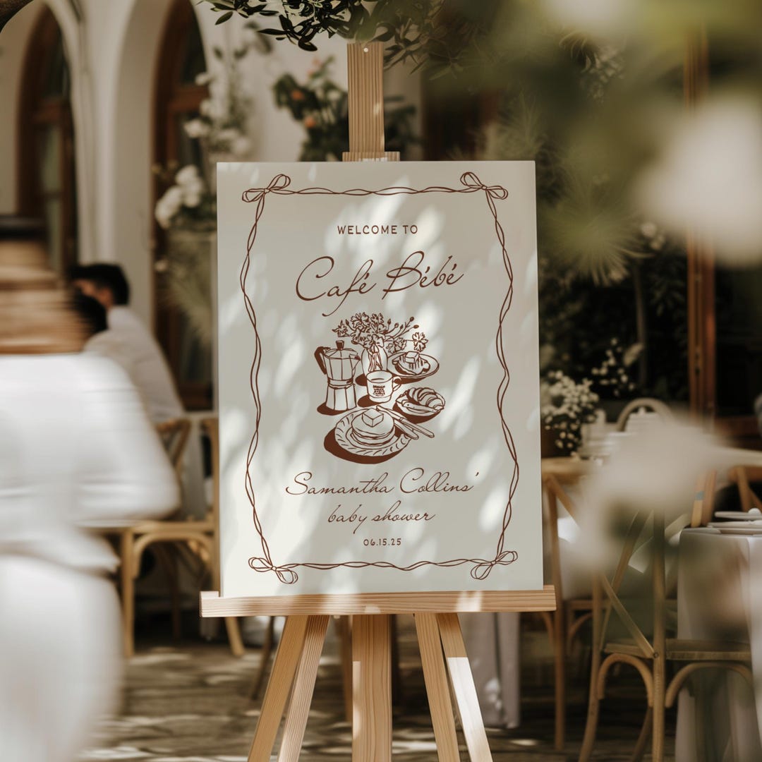 Cafe Bebe Baby Shower Welcome Sign | Coffee Themed Gender Reveal Poster ...