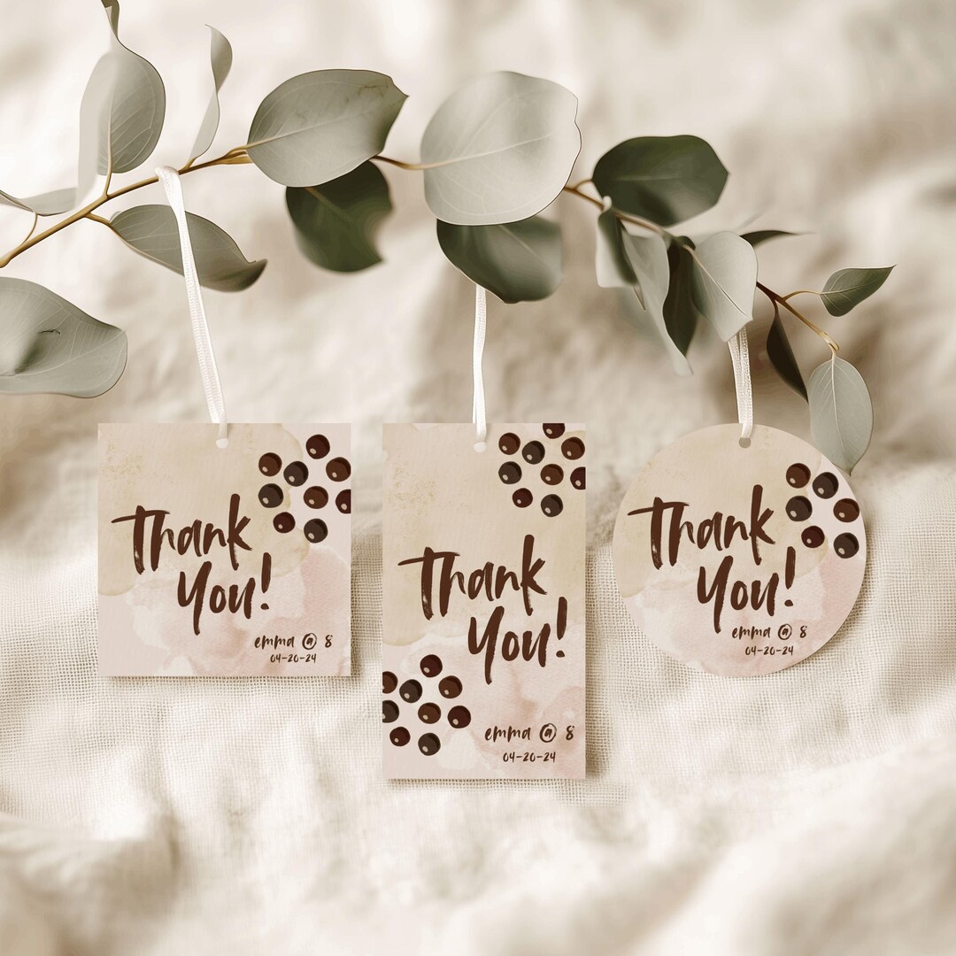Printable Bubble Tea Thank You Tag Set | Birthday Tea Party Tag ...
