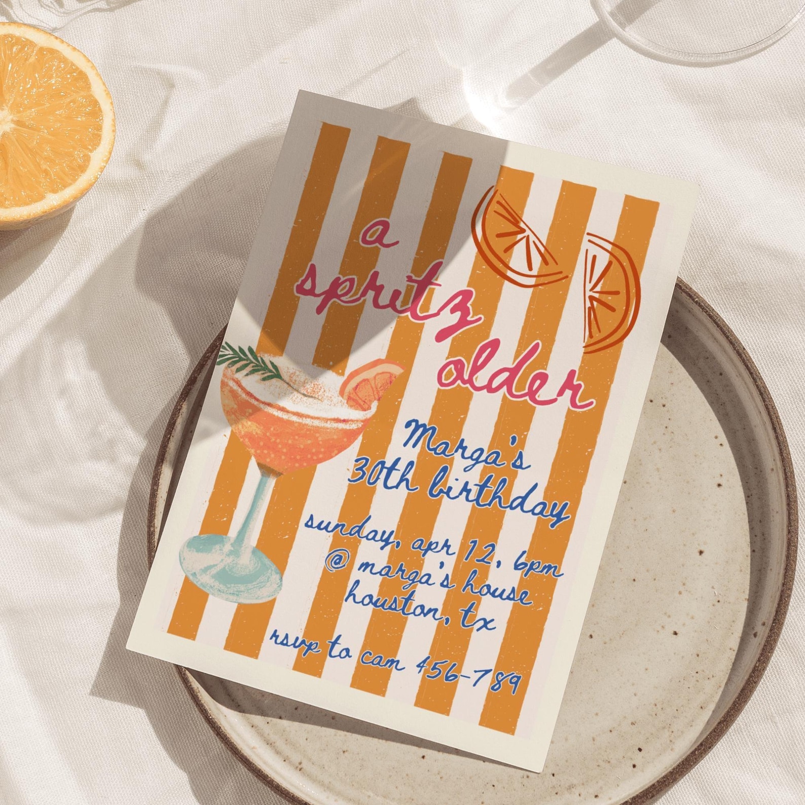 Aperol Spritz Birthday Invitation | A Spritz Older Pool Party Invite ...