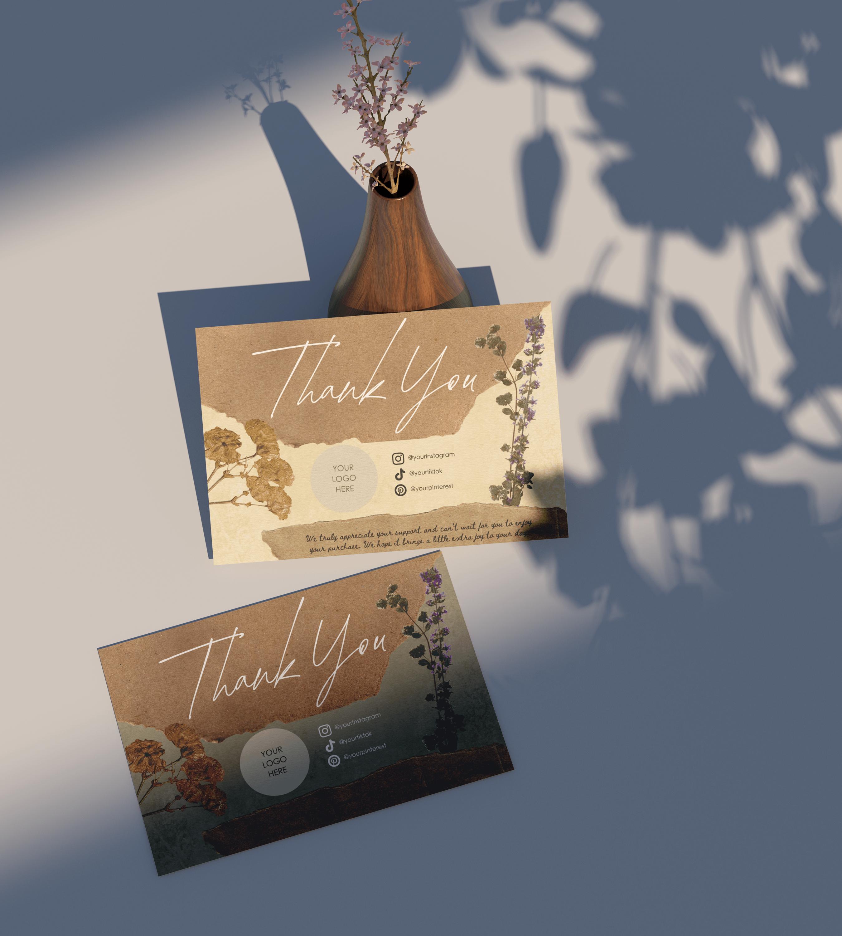 Editable Small Business Shipping Thank You Card Pack | Rustic Floral ...