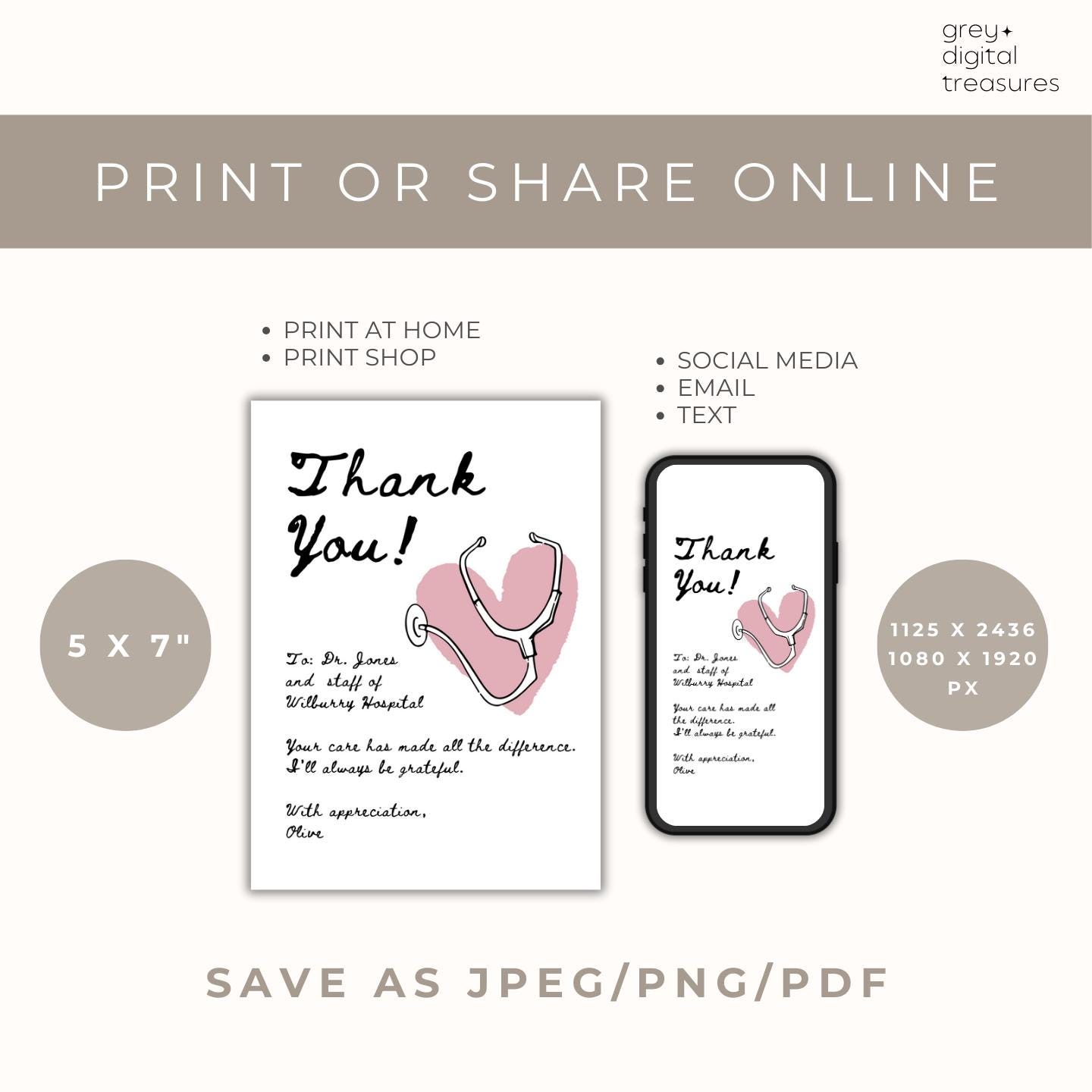 Editable Nurse Doctor Thank You Card | Digital Hospital Surgeon Card ...