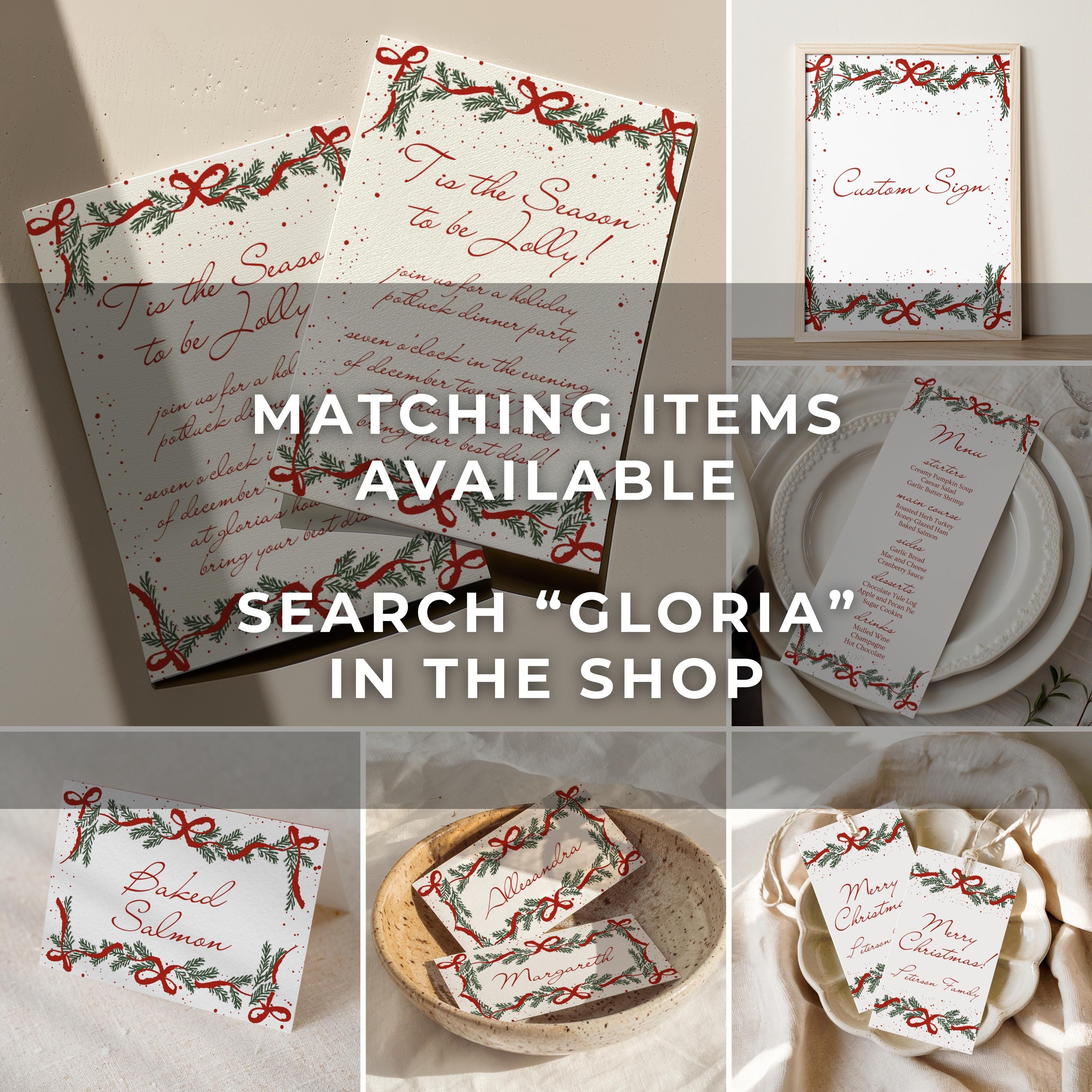Printable Christmas Place Card | Holiday Table Name Card | Dinner Party ...