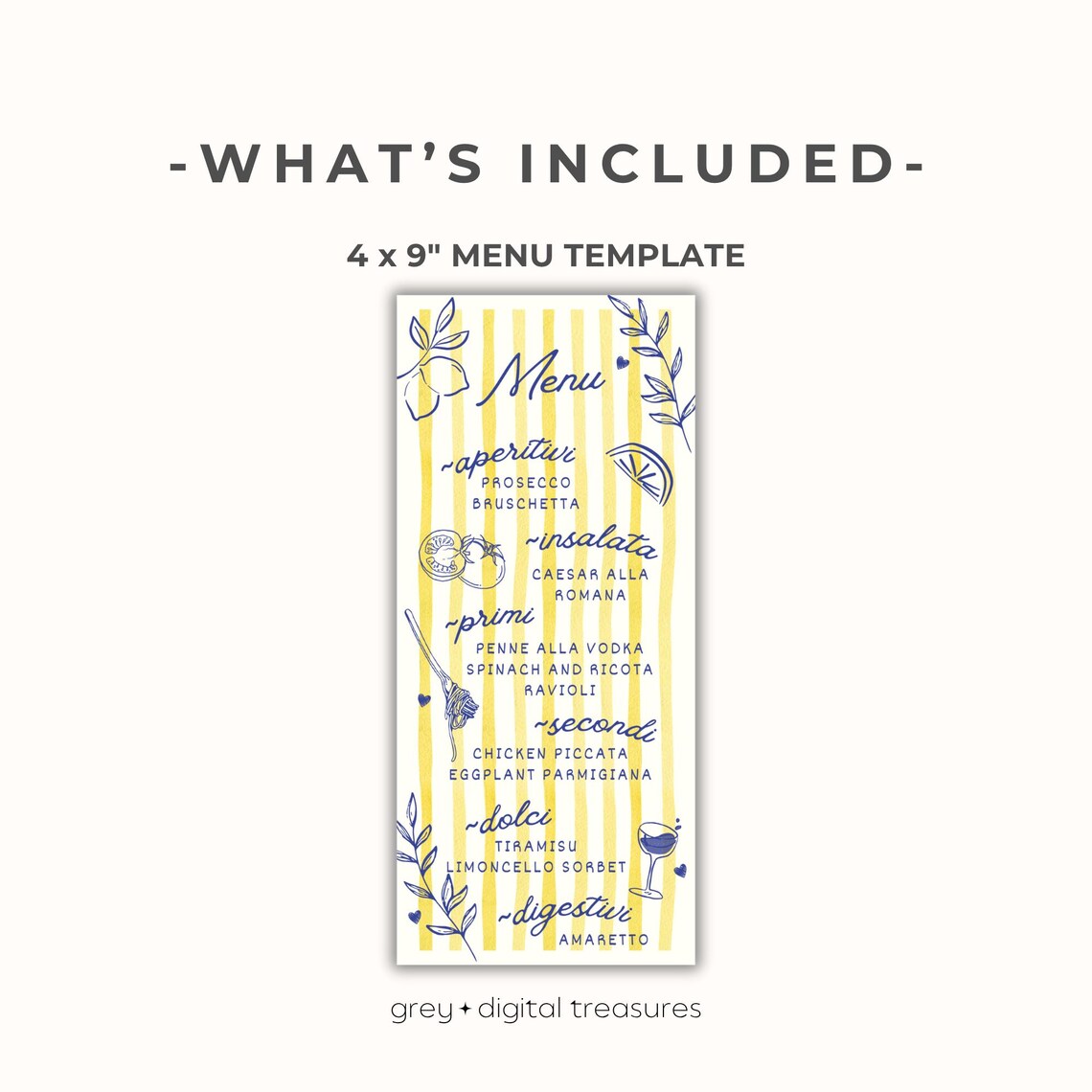 Italian Summer Dinner Menu Card | Italy Themed Colorful Wedding Menu ...