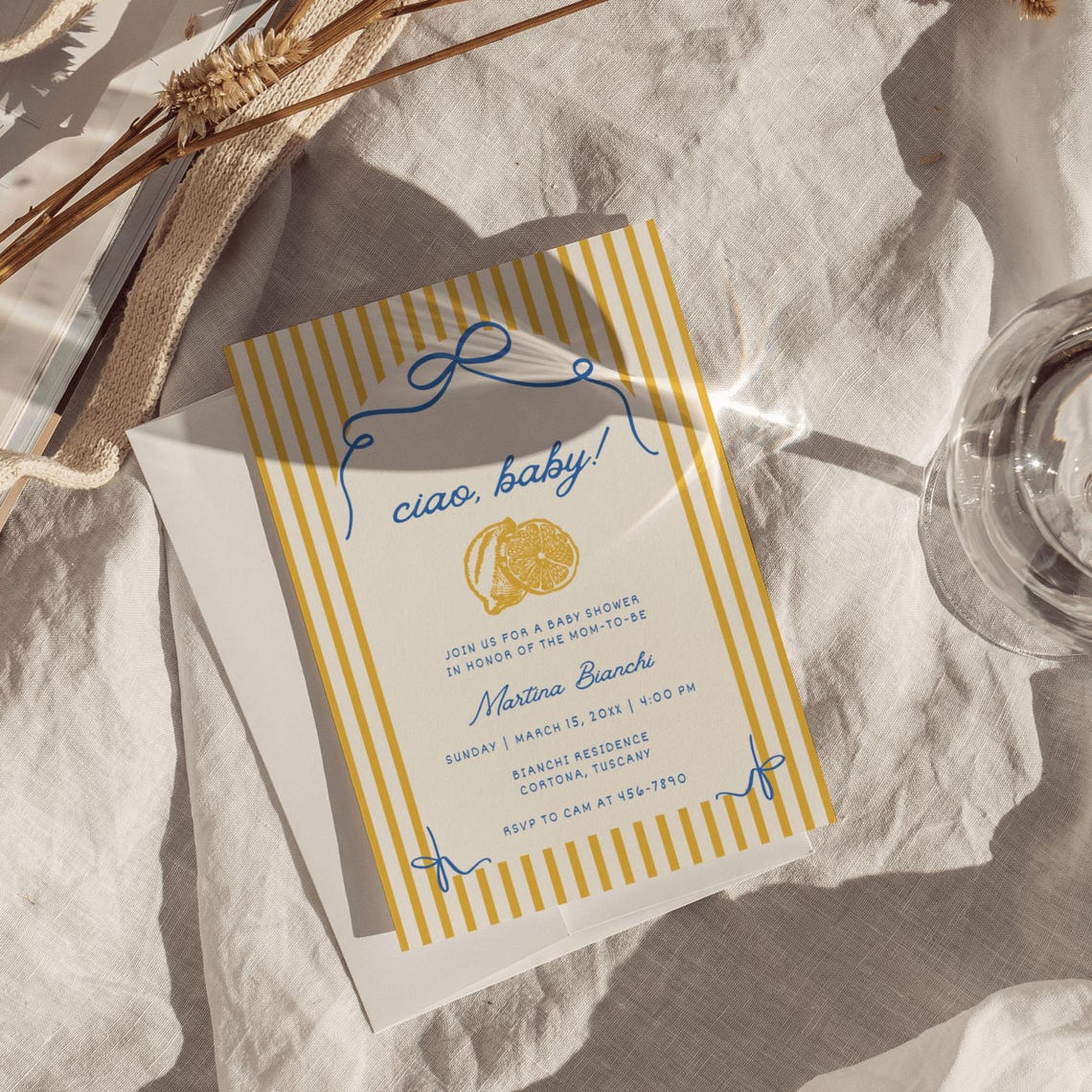 Ciao Baby Shower Invite | Italian Themed Baby Shower Invitation | Lemon ...