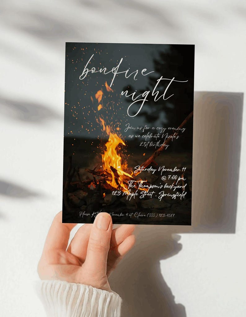 Digital Bonfire Birthday Invitation Campfire Party Invite, New Year ...
