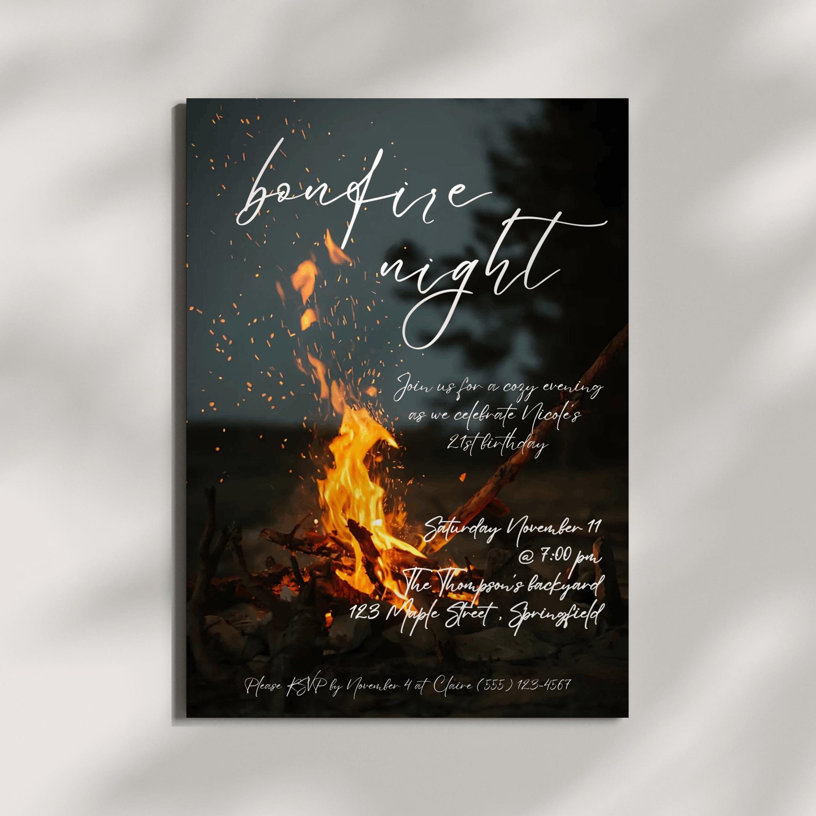 Digital Bonfire Birthday Invitation | Beach Bonfire Party Invite ...