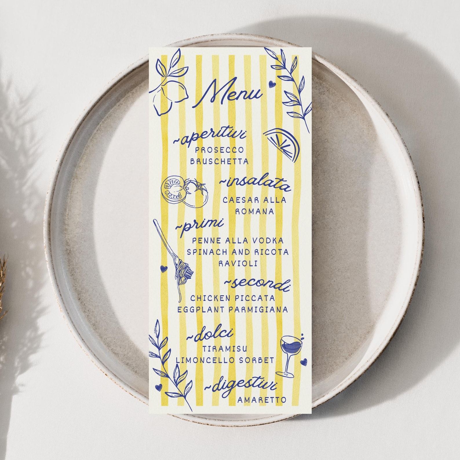 Italian Summer Dinner Menu Card 4x9 | Italy Themed Wedding Menu | La ...