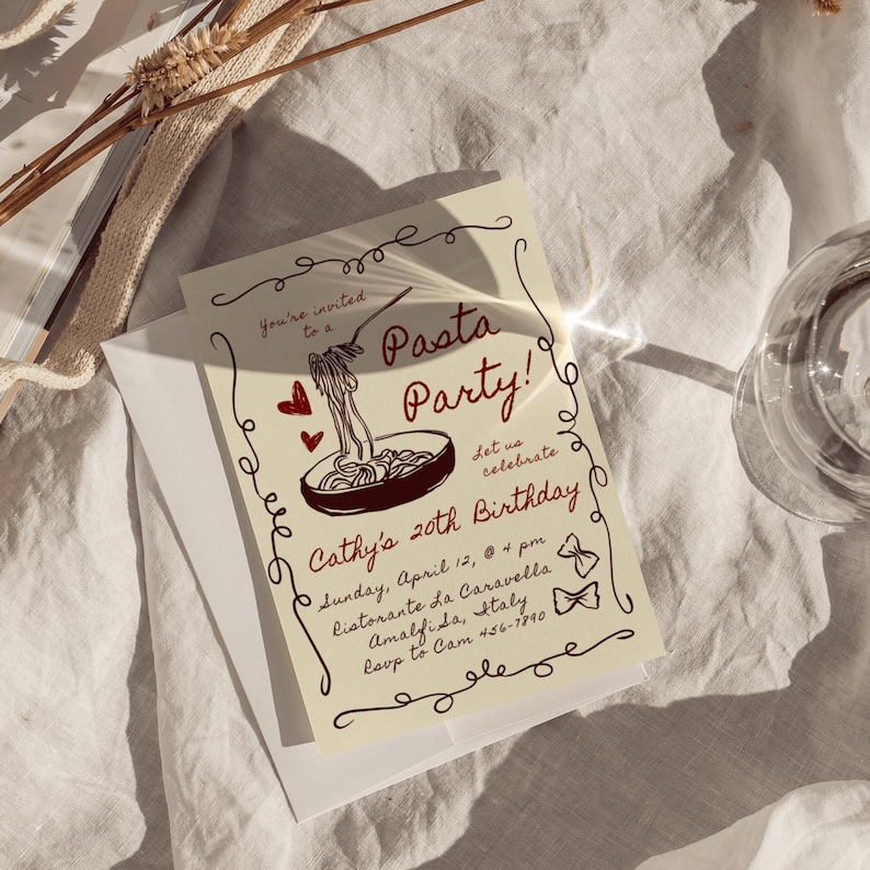Pasta Party Invitation | Italian Theme Birthday Invite | Pasta Making ...