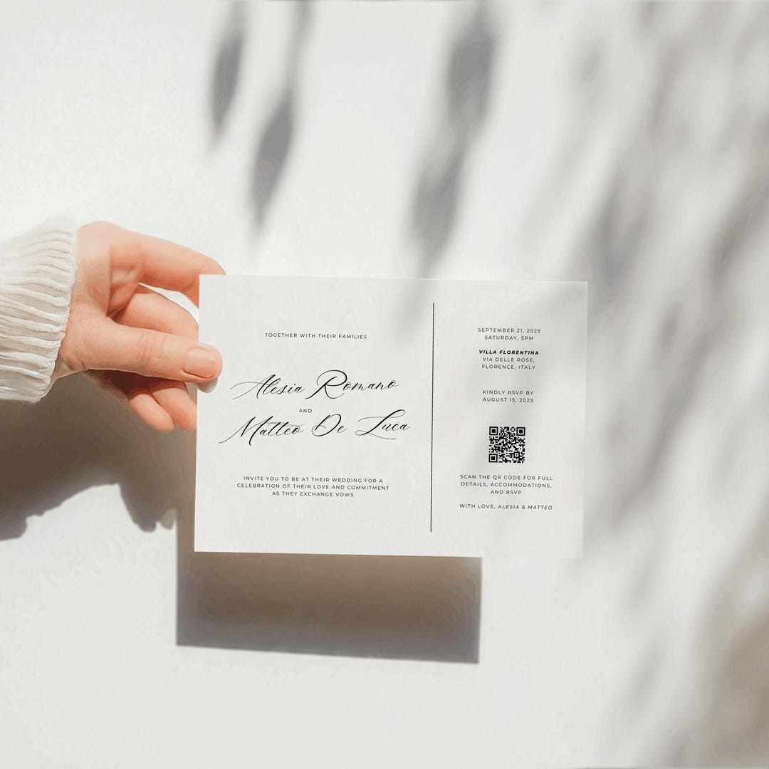 Editable Wedding Invitation QR Code | Minimalist Elopement Invite Card ...