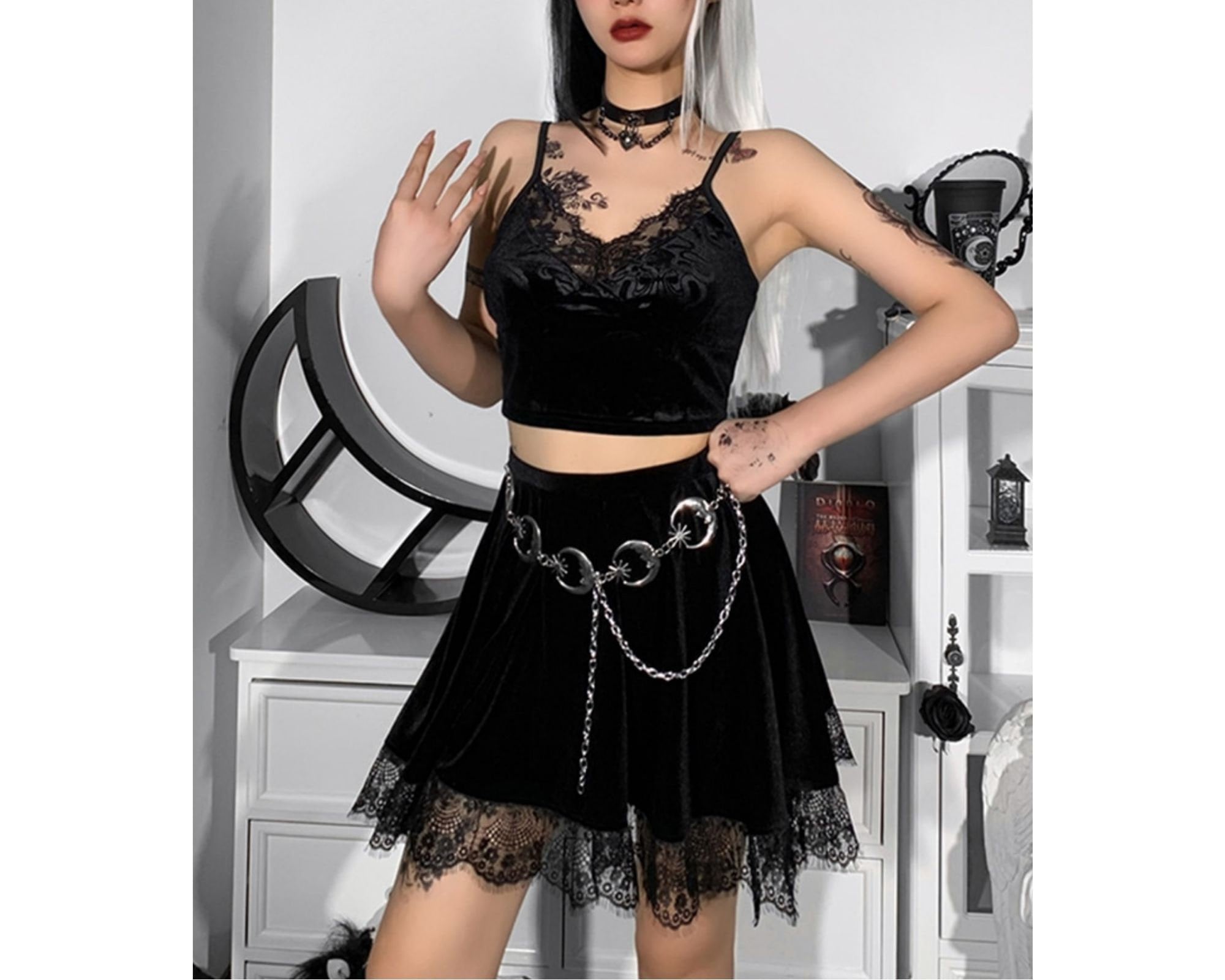 Gothic Rock Insgoth Vintage Schwarz Samt Röcke Mall Goth Sexy Etsy