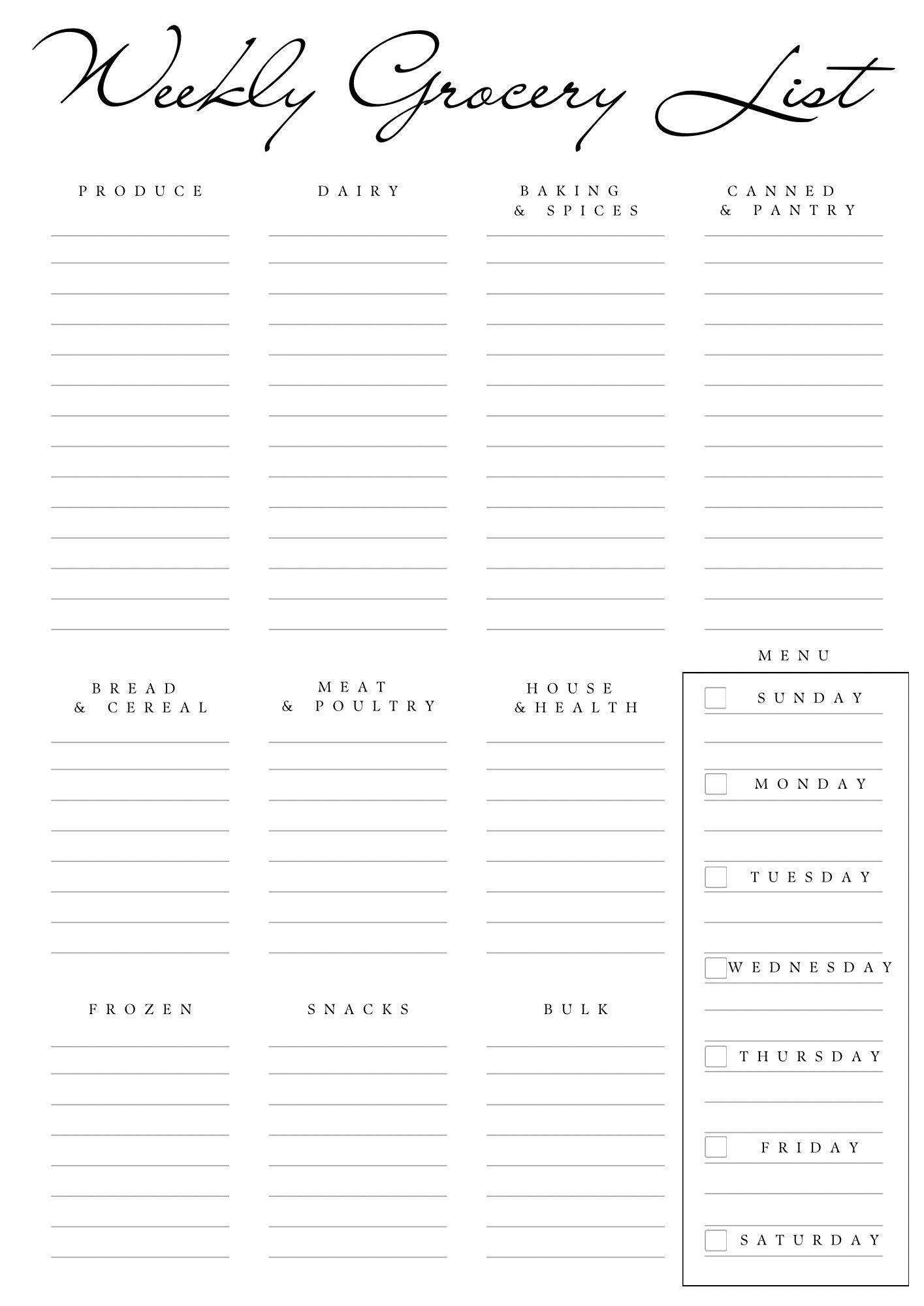 Printable Weekly Grocery List - Etsy
