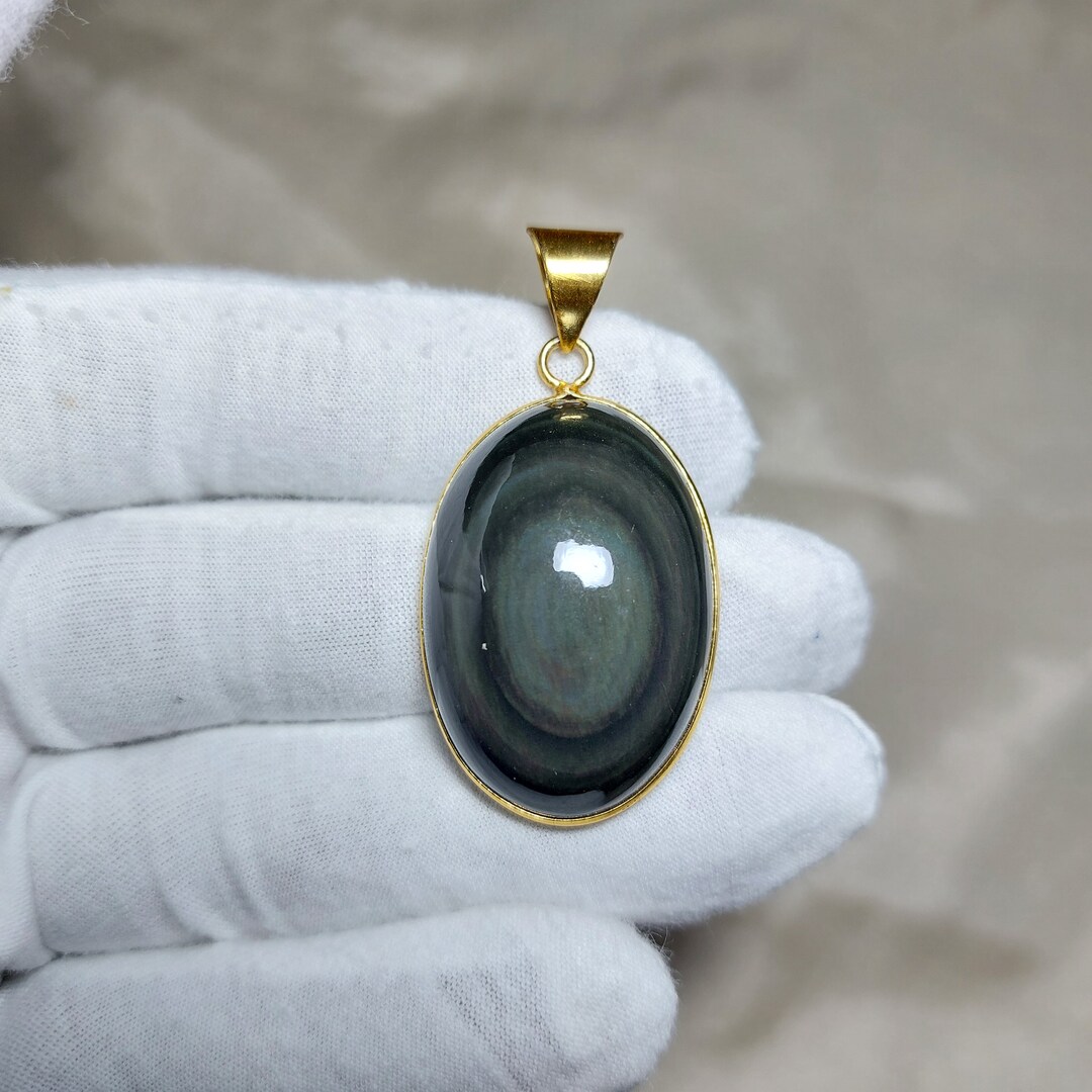 Very Good Pretty Quality Obsidian Gold Plated Brass Pendant, Obsidian ...