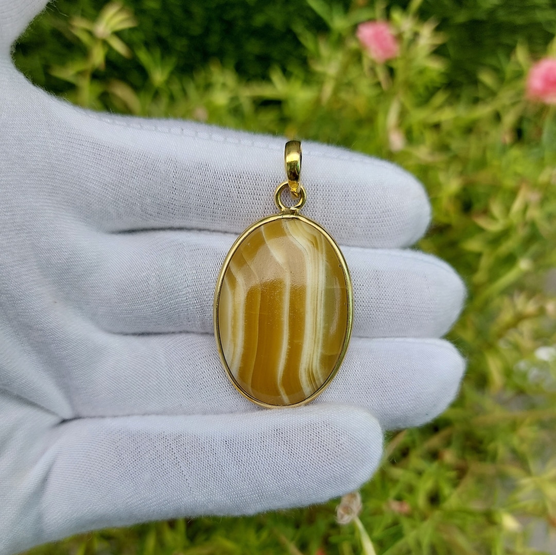 Yellow Aragonite Gold Plated Pendant: Brass Gemstone Jewelry - Etsy