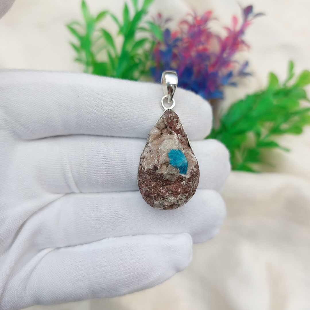 Natural Cavansite Gemstone Silver Plated Pendant: Designer Jewelry - Etsy