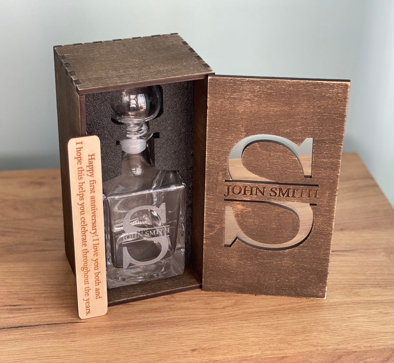 Personalized Decanter With Wooden Box, Custom Decanter Set, Whiskey ...