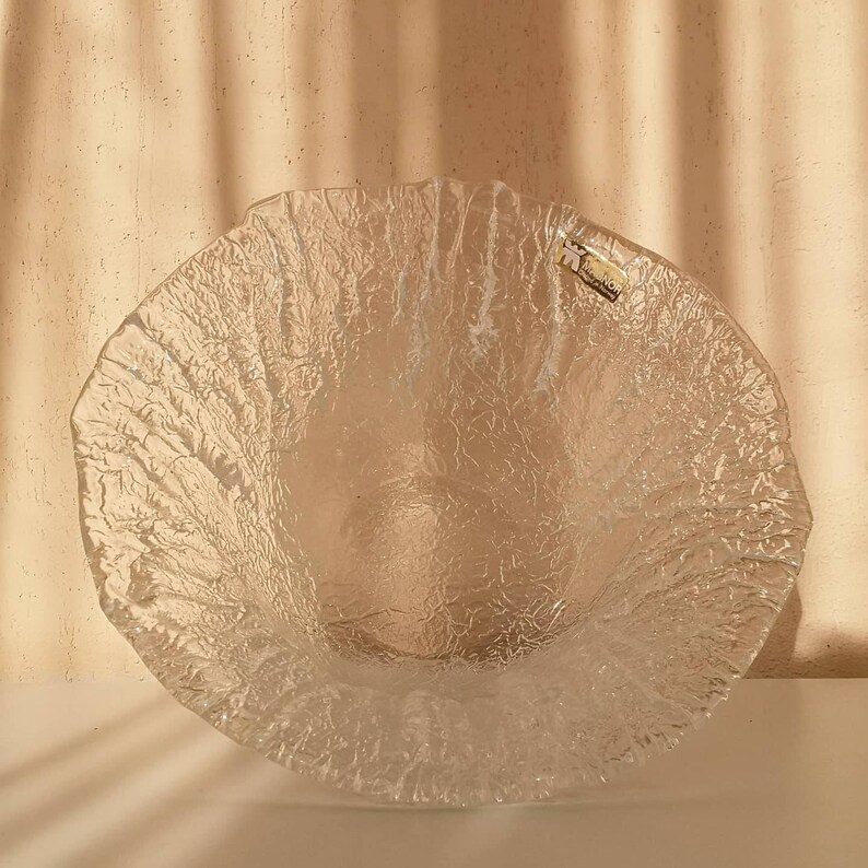 Large Magnor Crystal Glass Bowl. Vintage Norwegian Glass Bowl. Textured ...
