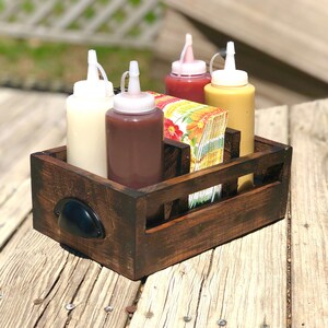 Rustic Condiment and Napkin Caddy With 4 Condiment Bottles - Etsy