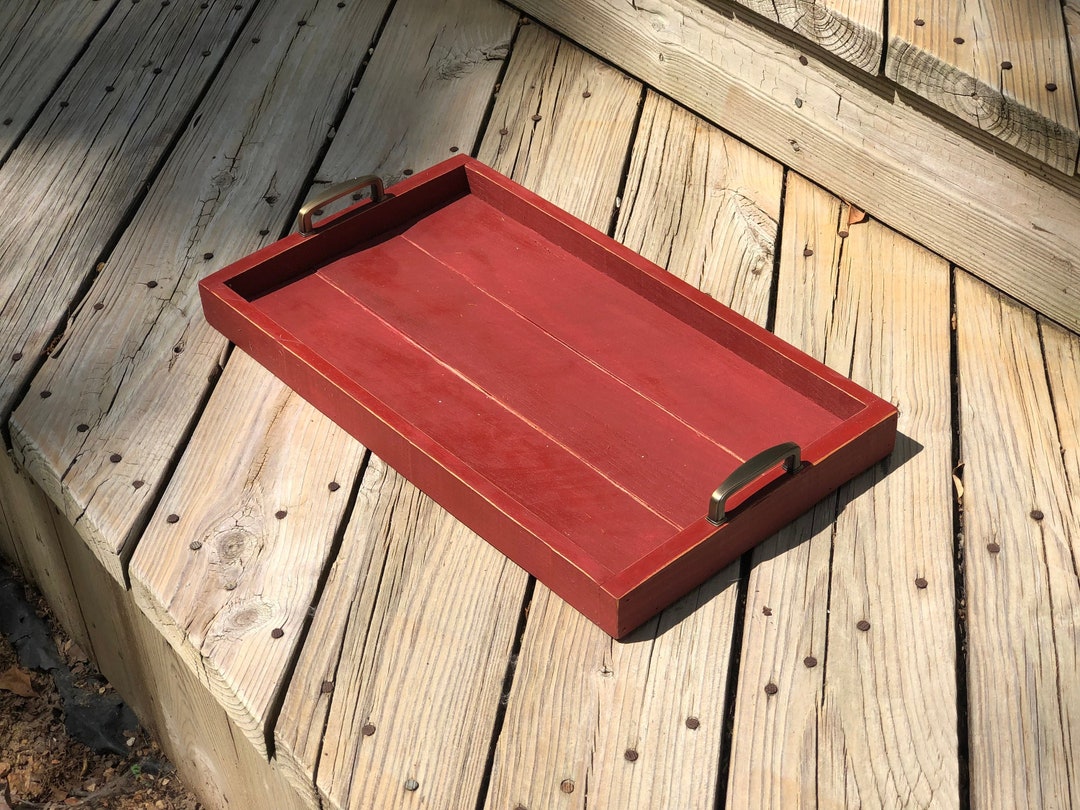 Rustic Farmhouse Red Wood Serving Tray Ottoman Tray Mothers Day Gift ...