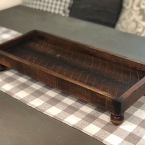 Farmhouse Wood Display Tray With Riser Feet: Walnut Finish - Etsy