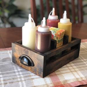 Rustic Condiment and Napkin Caddy With 4 Condiment Bottles - Etsy