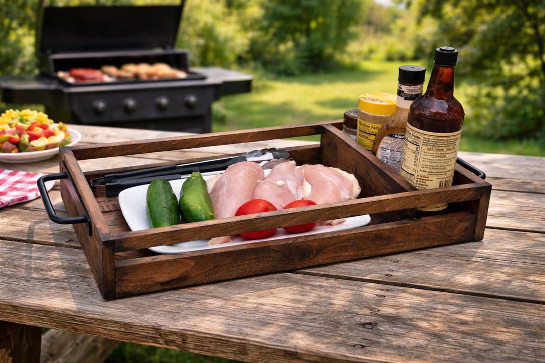 Wood BBQ Tray: Grill Master Stenciled, Spice Compartment, Christmas ...
