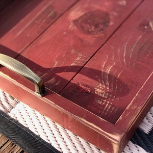 Rustic Farmhouse Red Wood Serving Tray Ottoman Tray Mothers Day Gift ...