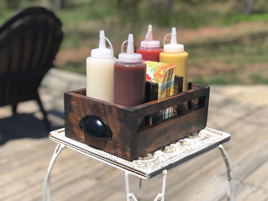 Rustic Condiment and Napkin Caddy With 4 Condiment Bottles - Etsy
