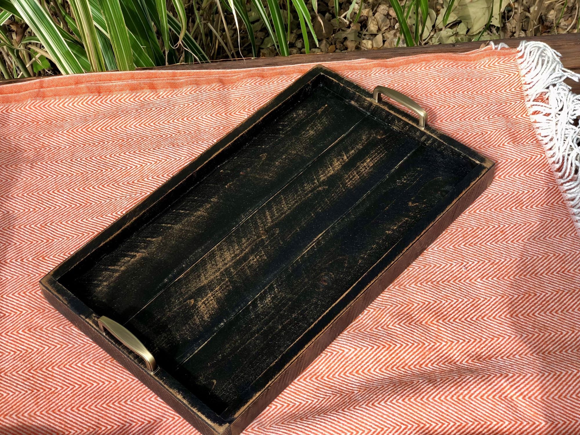 Rustic Black Wood Serving or Ottoman Tray Etsy UK