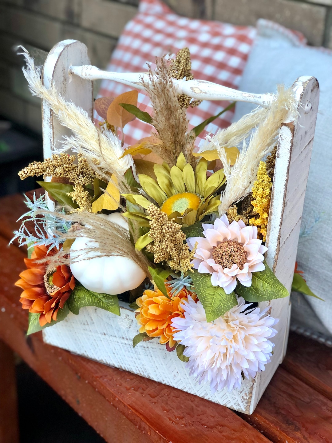 Tall Fall Arrangement With Unique Wood Planter - Etsy