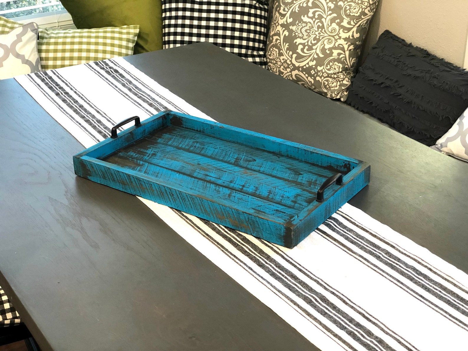 Rustic Turquoise Serving Tray Centerpiece - Etsy