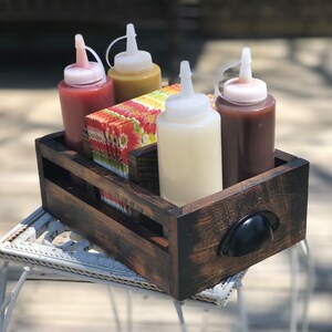 Rustic Condiment and Napkin Caddy With 4 Condiment Bottles - Etsy