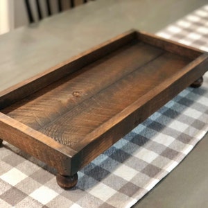 Farmhouse Wood Display Tray With Riser Feet: Walnut Finish - Etsy