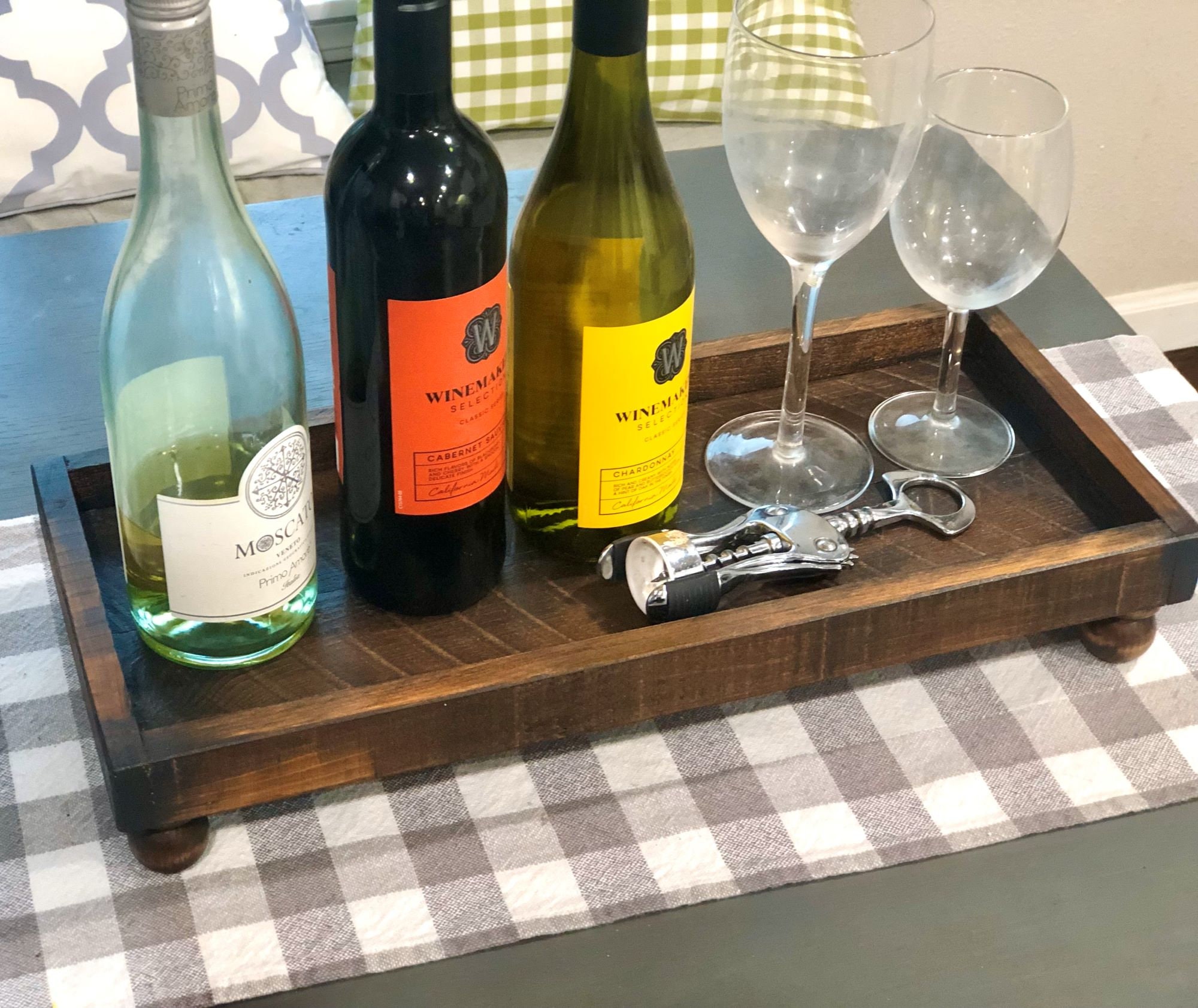 Farmhouse Wood Display Tray With Riser Feet: Walnut Finish - Etsy