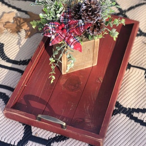 Rustic Farmhouse Red Wood Serving Tray Ottoman Tray Mothers Day Gift ...