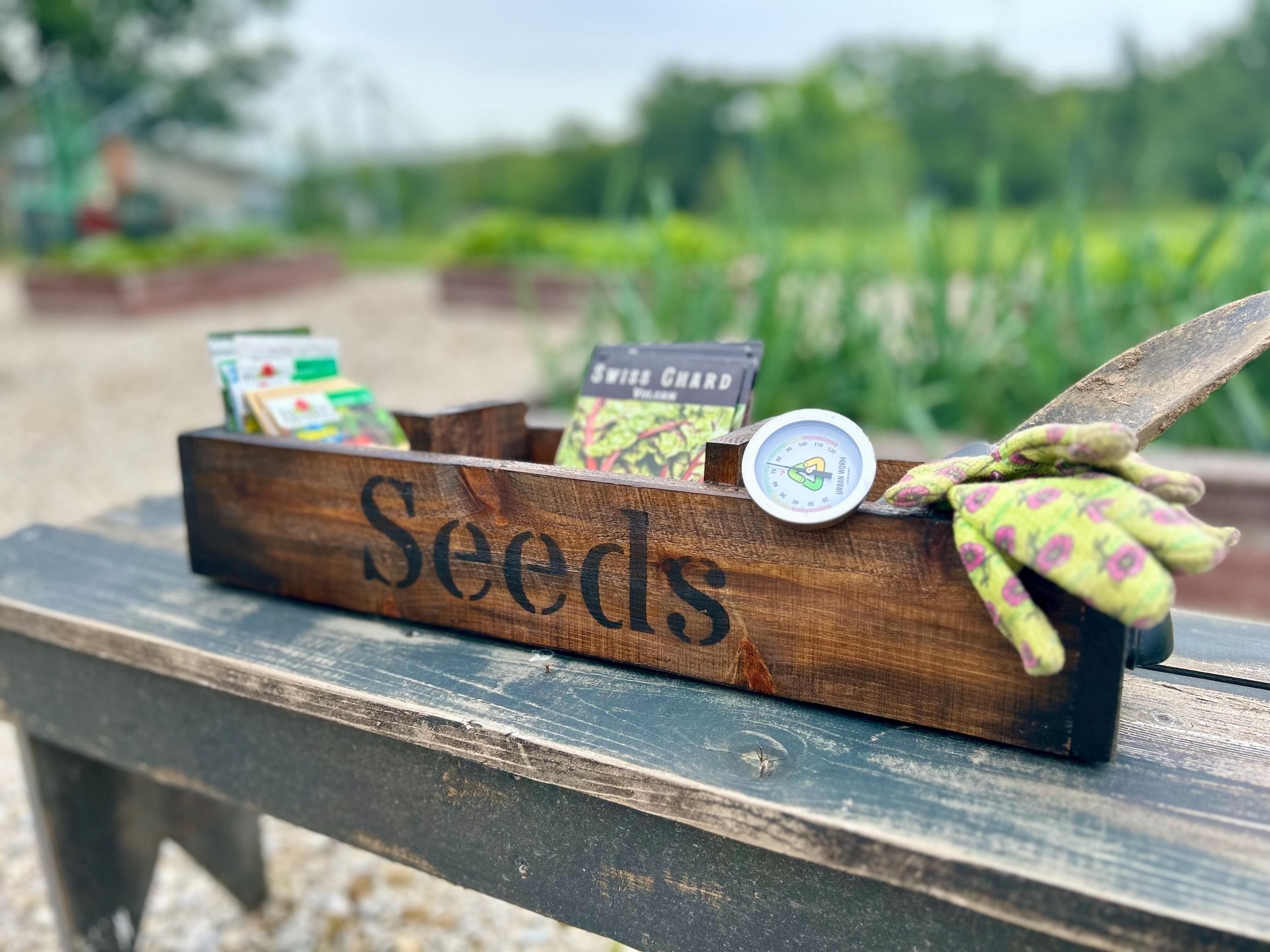 Rustic Cedar Garden Seed Organizer Box: Walnut Stain, 3-compartment ...