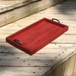 Rustic Farmhouse Red Wood Serving Tray Ottoman Tray Mothers Day Gift ...