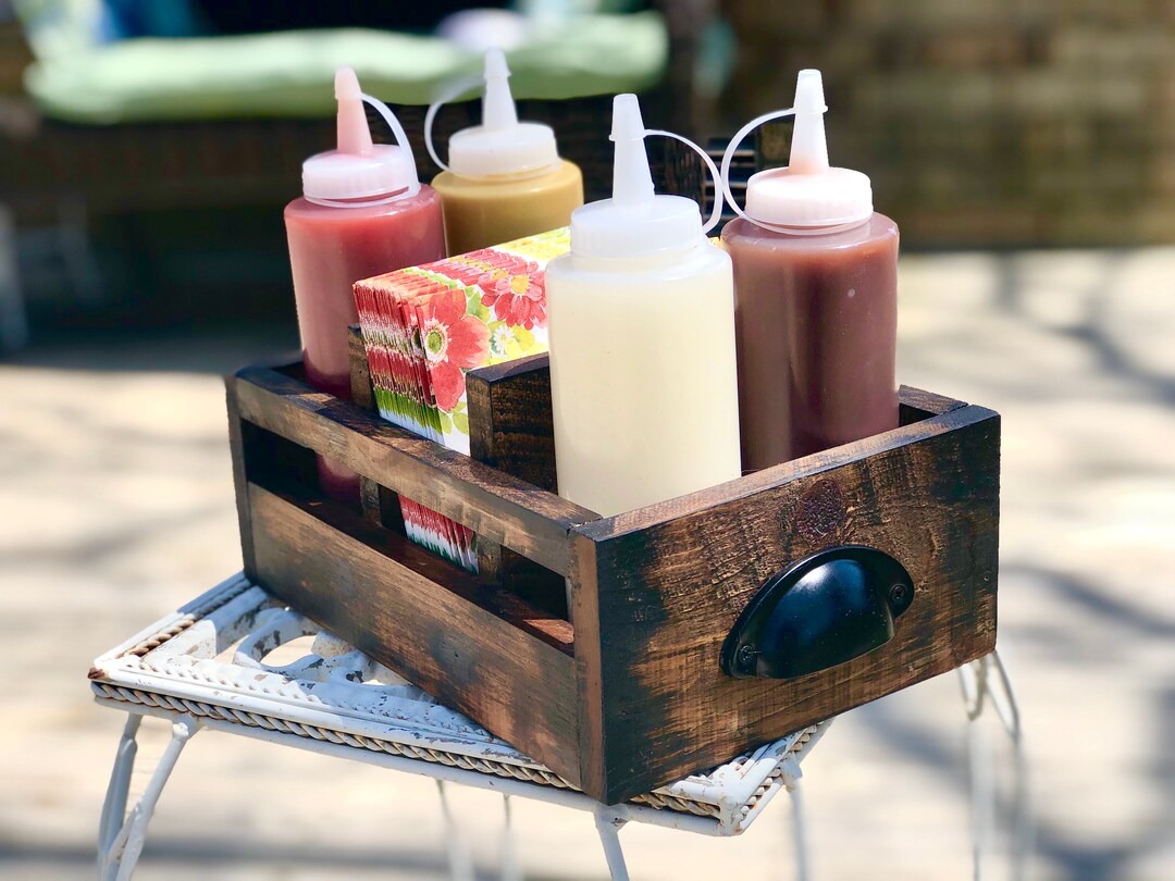 Rustic Condiment and Napkin Caddy With 4 Condiment Bottles - Etsy