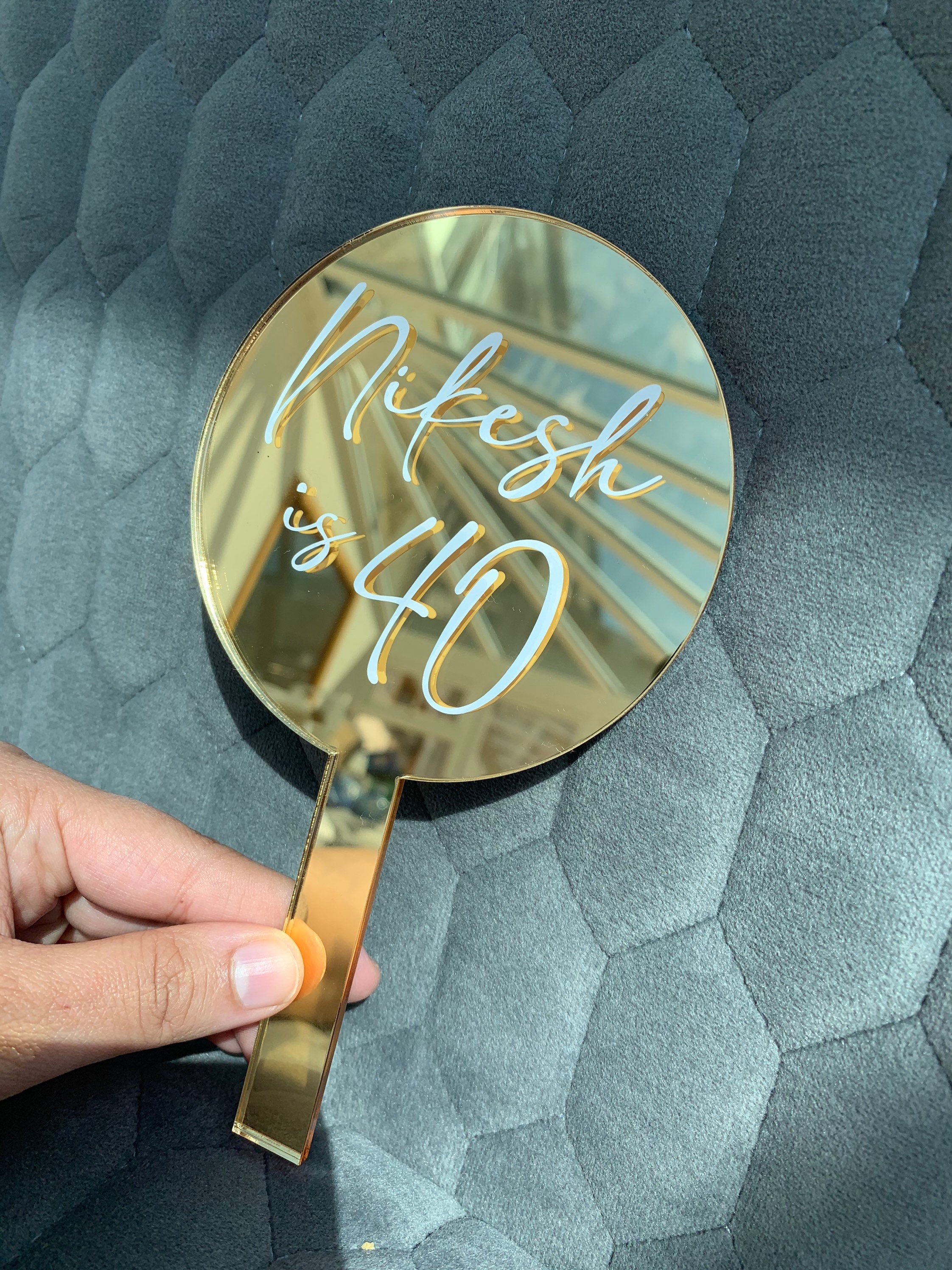 MIRROR CAKE TOPPER STYLE5 gold rose gold personalised | Etsy